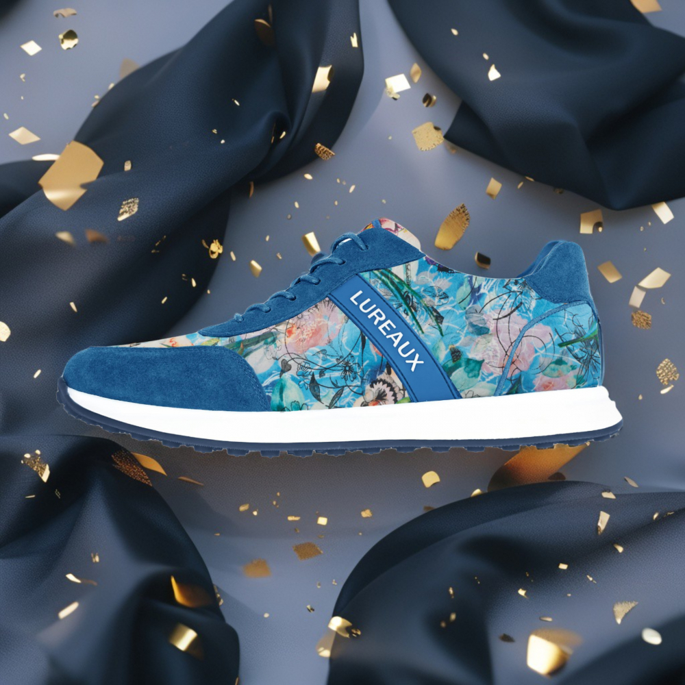 Azure Bloom Runner | blauwe bloemen sneakers | Lureaux